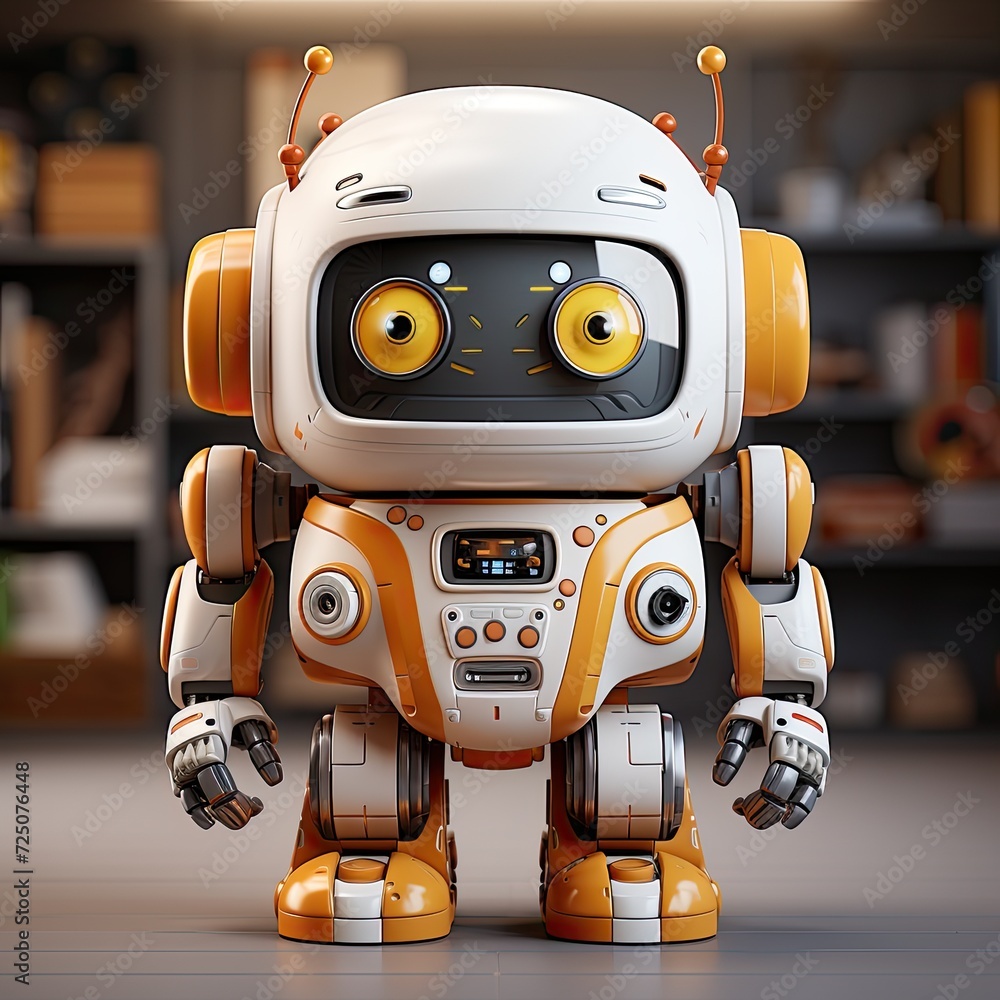 Stylized cute character 3d robot illustration, concept art, painting ...