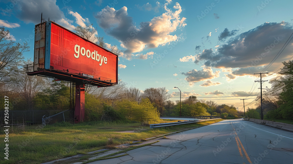 Emotional Farewell - A powerful billboard with the word 'Goodbye ...