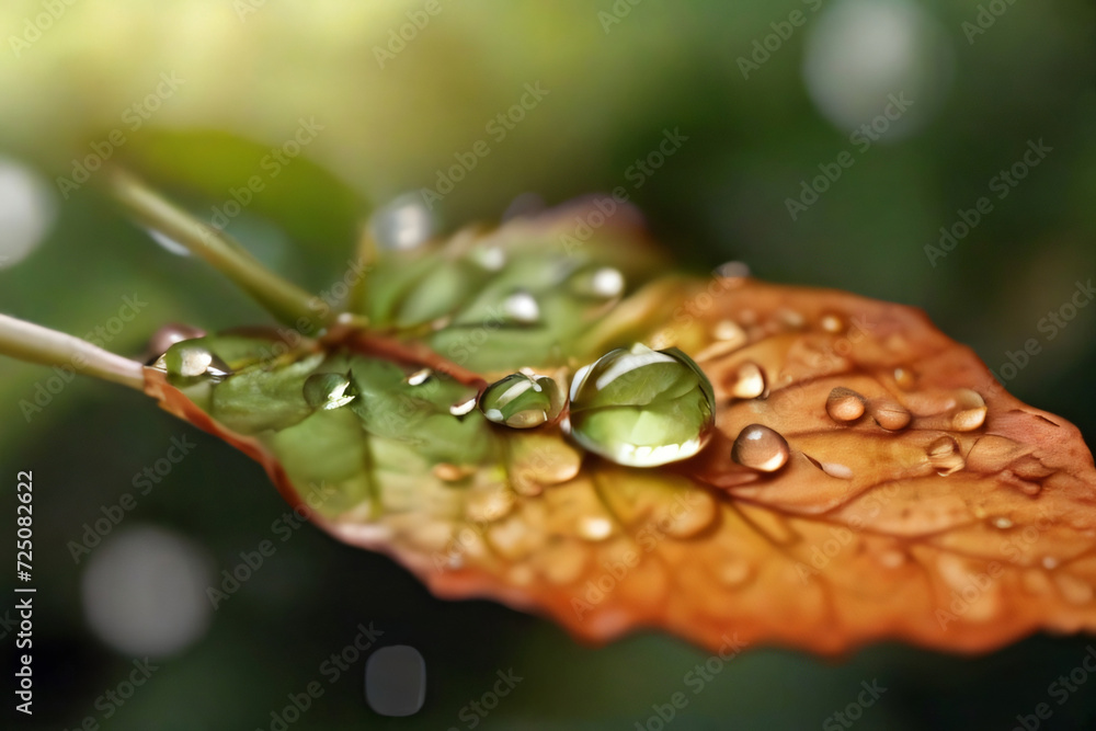 Regentropfen prasseln auf ein Blatt. Die Wassertropfen perlen am Blatt ...