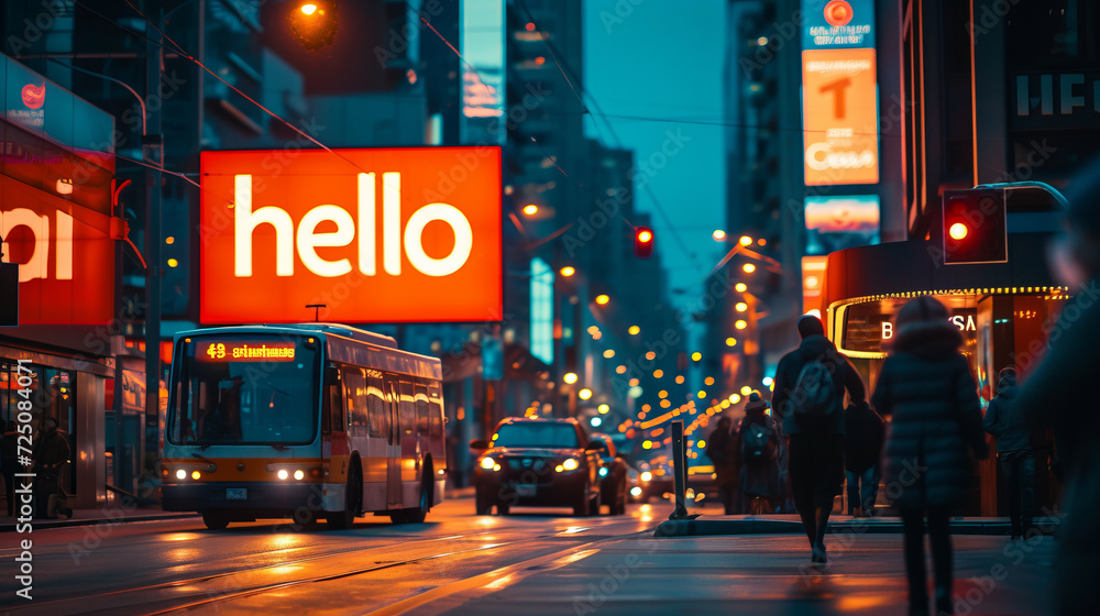 Urban Greeting - Hello written on a billboard in the city Gen AI Stock ...