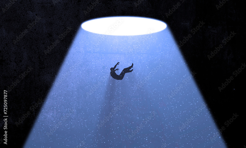 Young Man Fails into empty space from Hole Light surreal concept ...