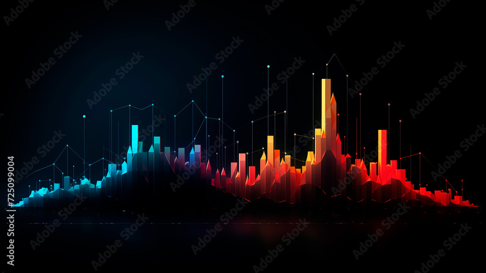 Abstract image of graphs, geometric shapes, growth and decline scales ...