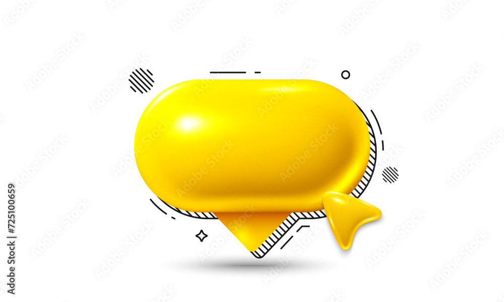 Speech bubble icon with cursor pointer. Yellow chat comment 3d icon. Talk message box. Modern ...