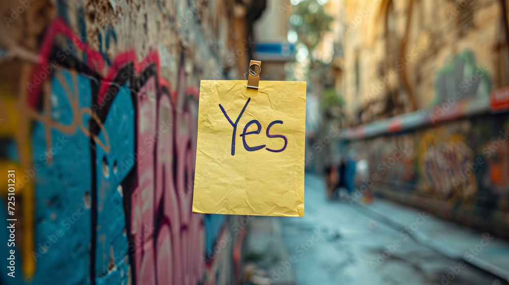 Affirmative Post-It Note - a close-up photo of a yellow sticky note ...