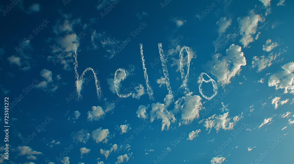 Hello Skywriting - A photo of 'hello' written in the sky with clouds ...