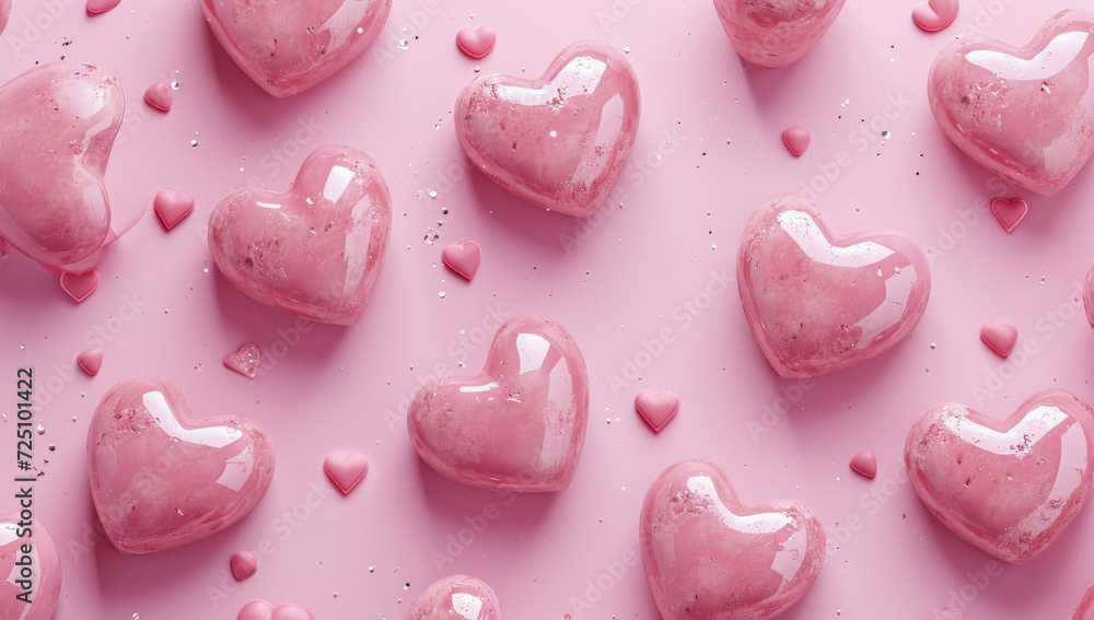 corazones de color rosa de distintos tamaños sobre superficie rosa ...