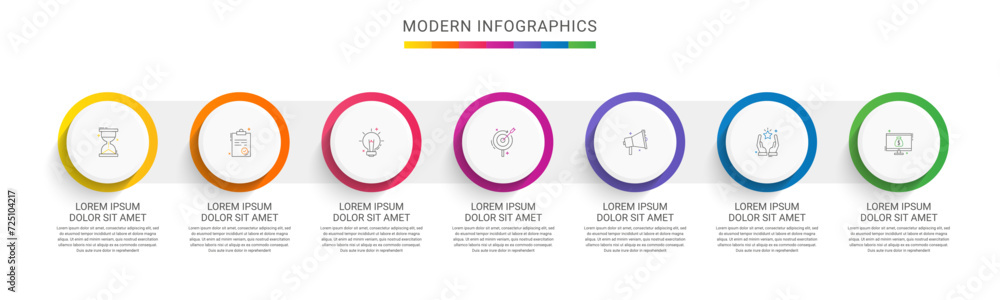 Modern infographics vector template. Cyclic infographic with seven ...