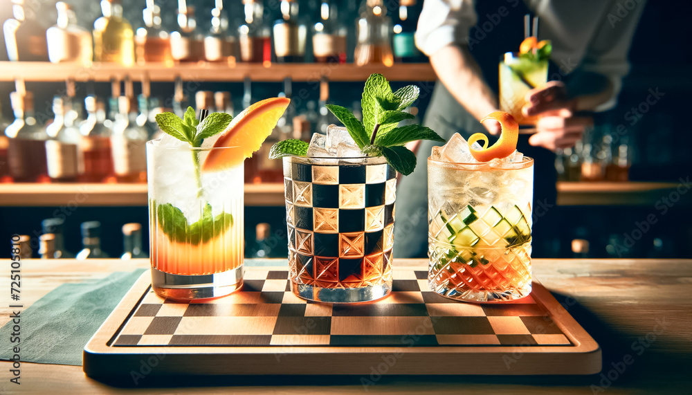 Masterful Mixology: A Trio of Craft Cocktails Up Close Stock Photo ...