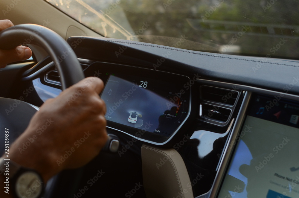 Tesla Model S interior, dashboard Stock Photo | Adobe Stock