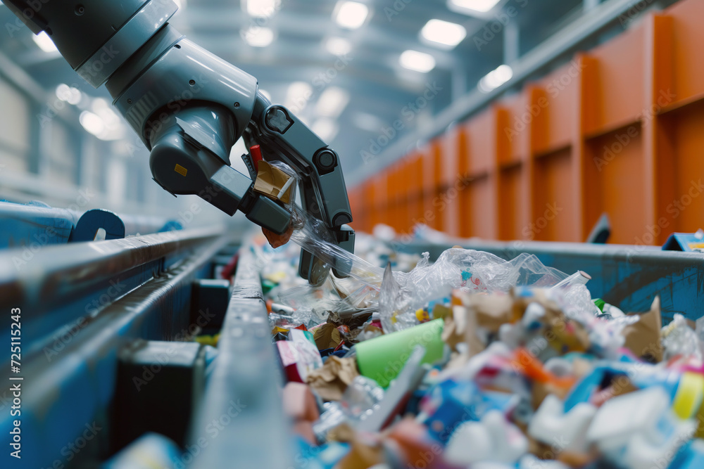 Automated Robotic Claw Sorting Waste, Efficient Recycling Process Stock Illustration | Adobe Stock
