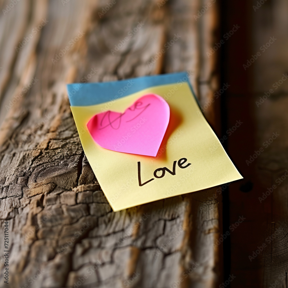 Love Note - A close-up photo of a handwritten 'Love' on a post-it note ...
