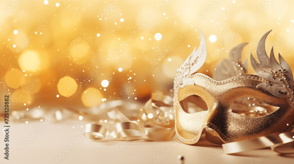 Maska na bal karnawałowy - złote tło na karnawał. Impreza na ostatki ...