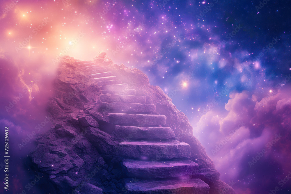 Celestial stairway to the stars, stairway ascending into a star-filled ...