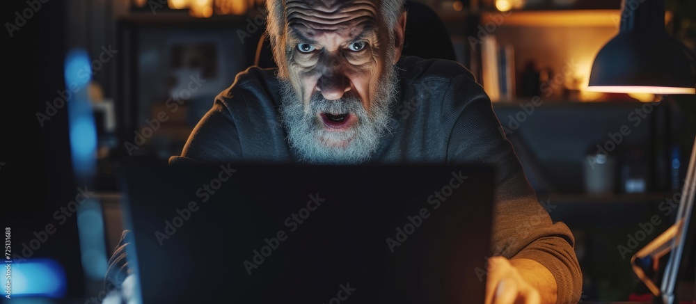 Curious older man fully engaged in exploring the digital world at an ...