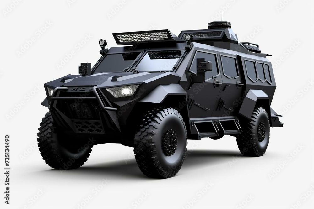 3D rendering of a police SWAT vehicle viewed from the front, with armor ...