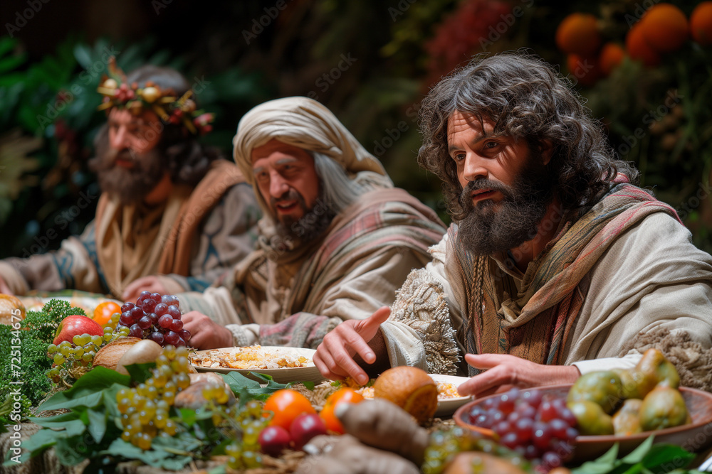 Last Supper of Jesus of Nazareth, biblical scene of the banquet with ...