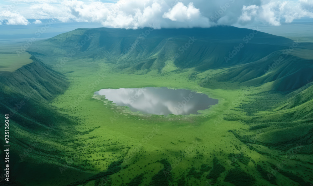Elevated view of floor of Ngorongoro Crater from the southern edge of ...