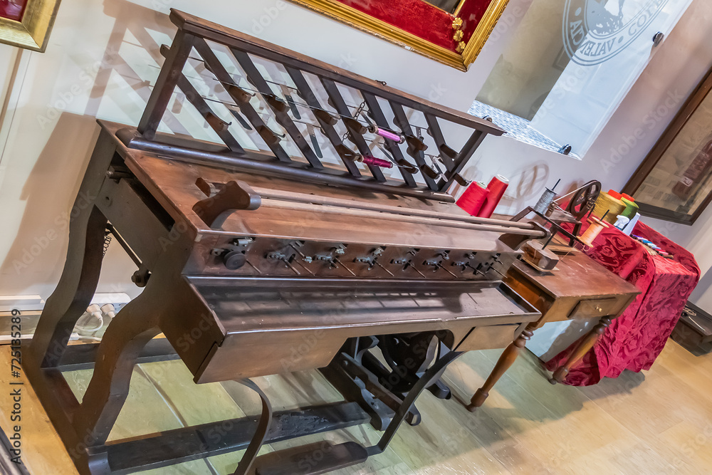 Interior of Silk Museum in Higher Art College of Silk. Silk Museum shows the historical ...