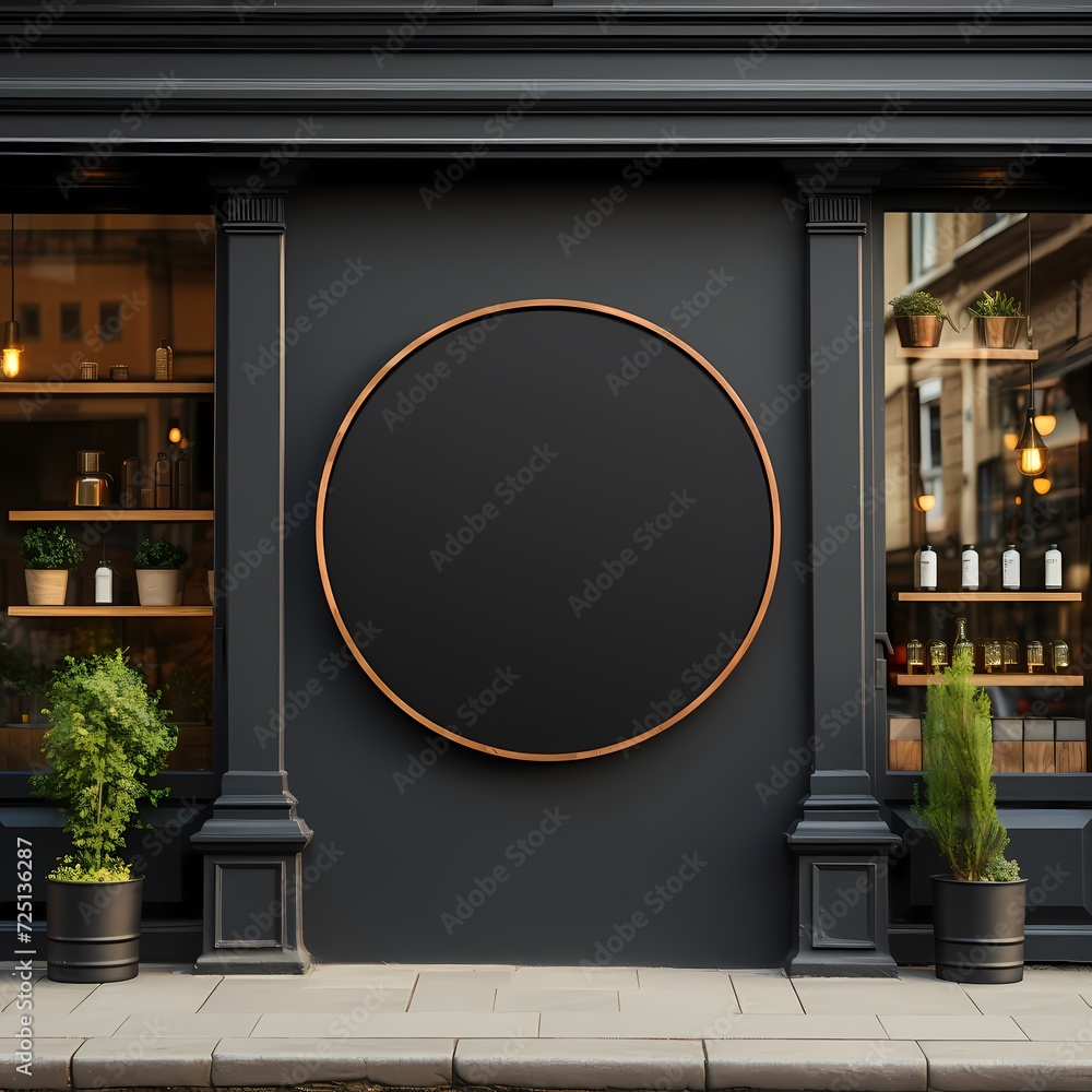 blank circular shop signboard or logo board mockup i front of the shop ...