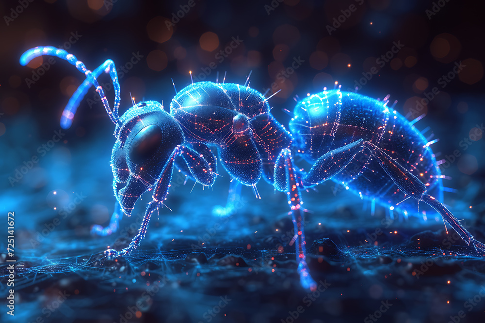 ant. Illustration of a digital wireframe polygon. technology of lines ...