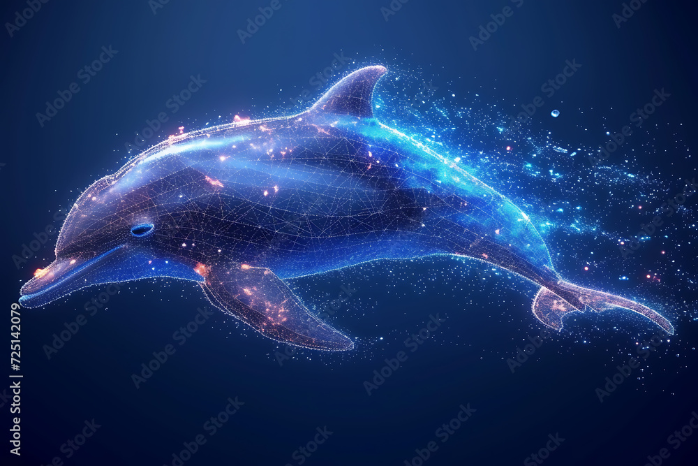 dolphin . Digital wireframe polygon illustration. technology of lines ...