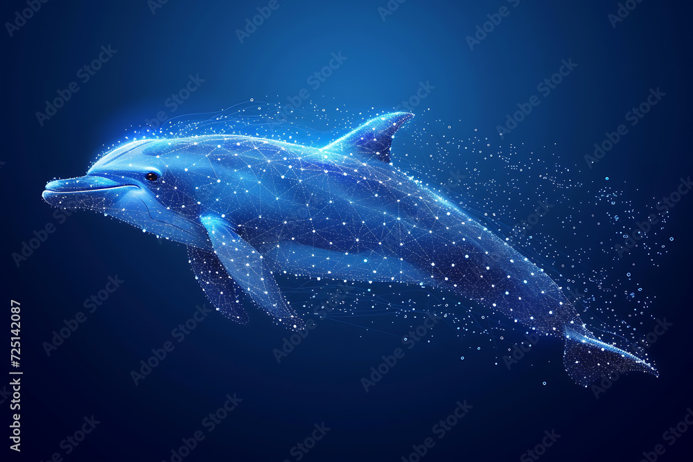 dolphin . Digital wireframe polygon illustration. technology of lines ...