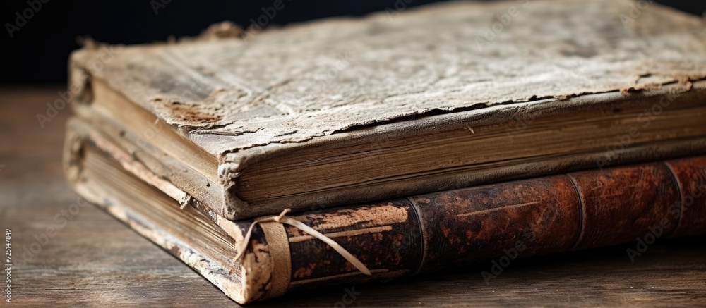 The crisp, white pages of an old book, its cover worn and weathered ...