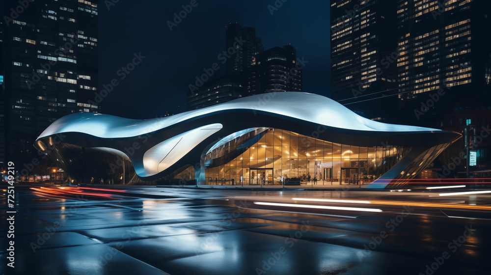 Abstract opera house evoking the image of a swimming orca whale in ...