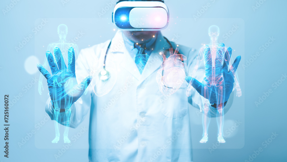 VR concept. In futuristic operating rooms, doctors don VR headsets ...