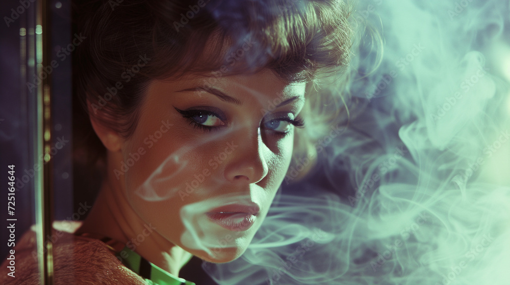 A film still of a beautiful Italian woman smoking in a provocative ...