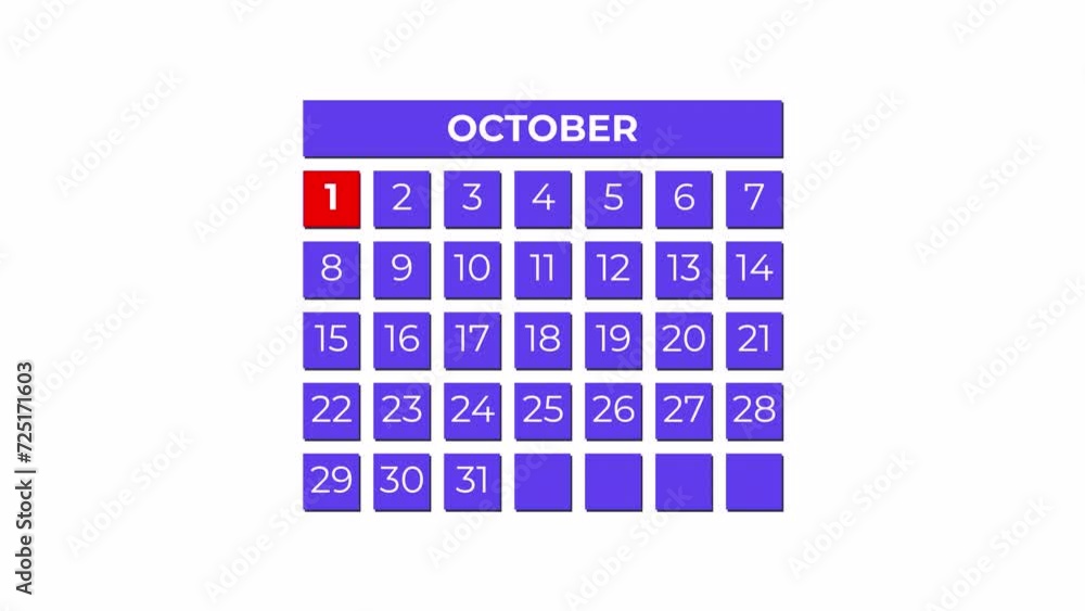 1st October calendar icon animation. Alpha matte with transparent ...