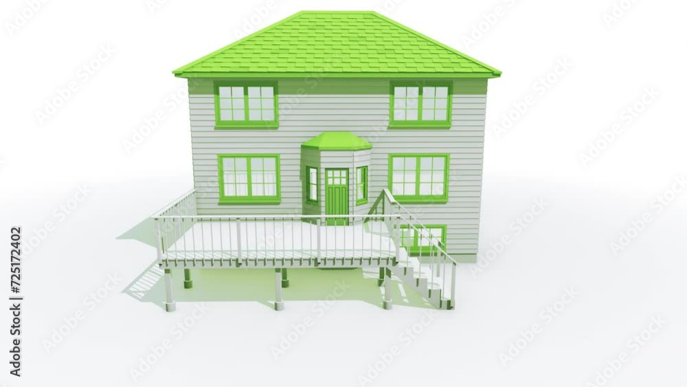Multiple 3d renders of a generic two-story house on an empty, white ...