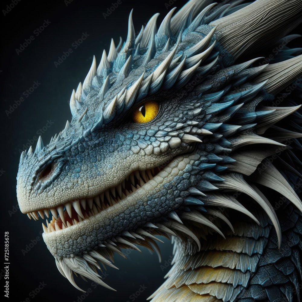 dragon, its head rendered in stunning detail. Blue scales cover its ...