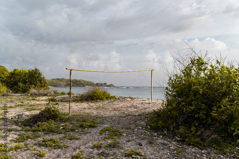 Seaweed drying pole, marine aquaculture in Lombok, Indonesia Stock ...