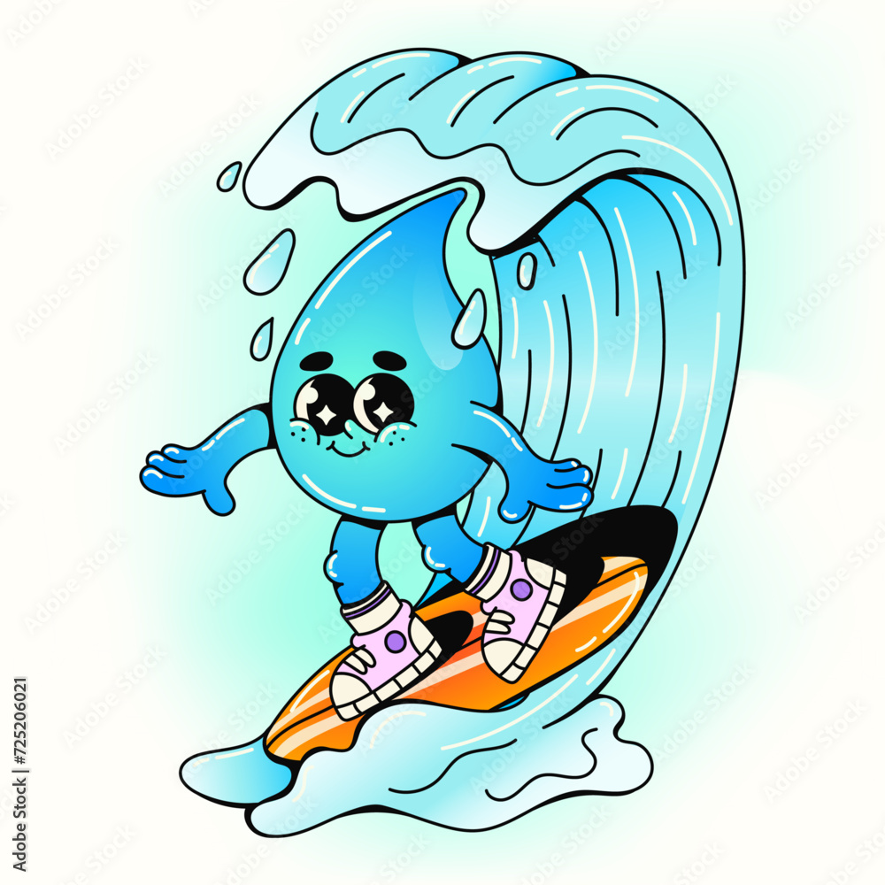 cartoon character illustration, water drop, surf character Stock Vector ...