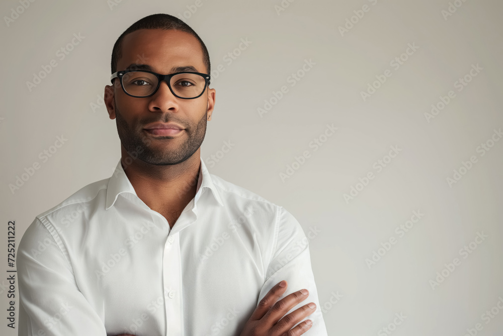 close-up, visualize an American male teacher standing confidently on a ...