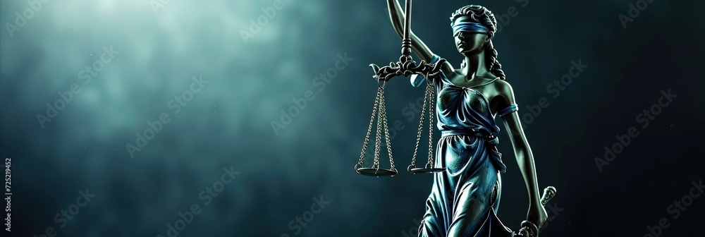 blind lady justice holding scales of justice banner with plenty of ...