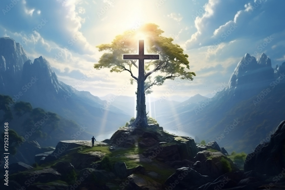 cross on mountain. "Captivating photo capturing the essence of faith ...