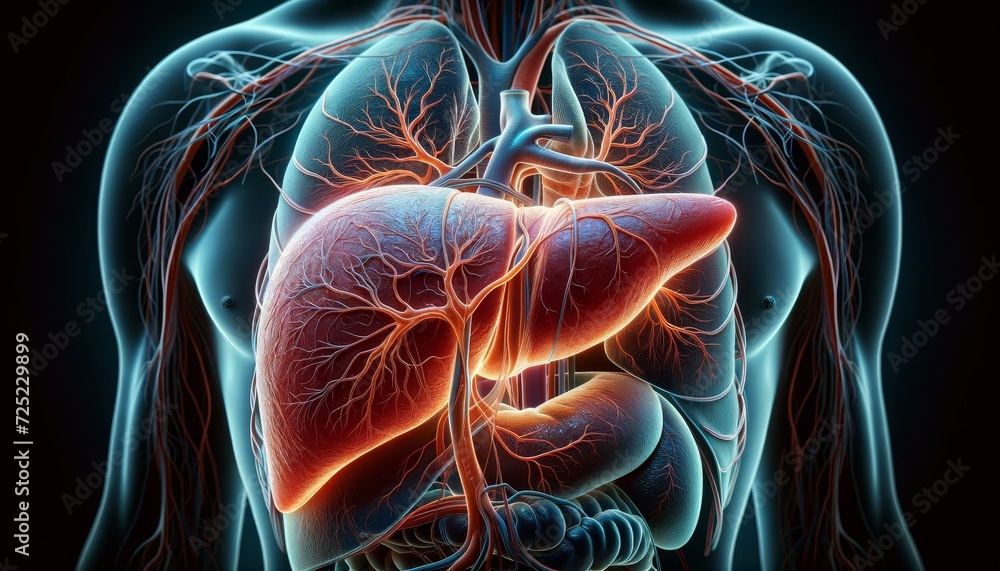 Anatomically Accurate Human Liver with Vascular Network on a Blue ...
