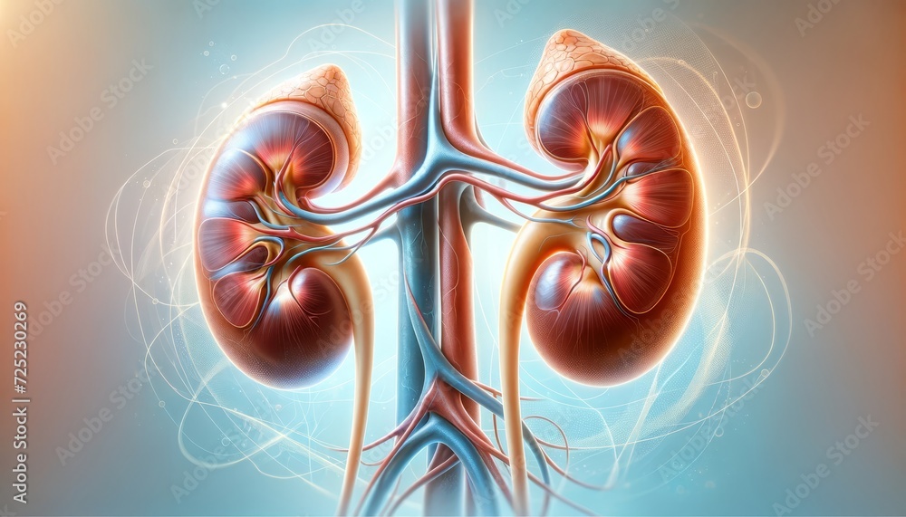 3d illustration of human kidney anatomy with dynamic design elements ...