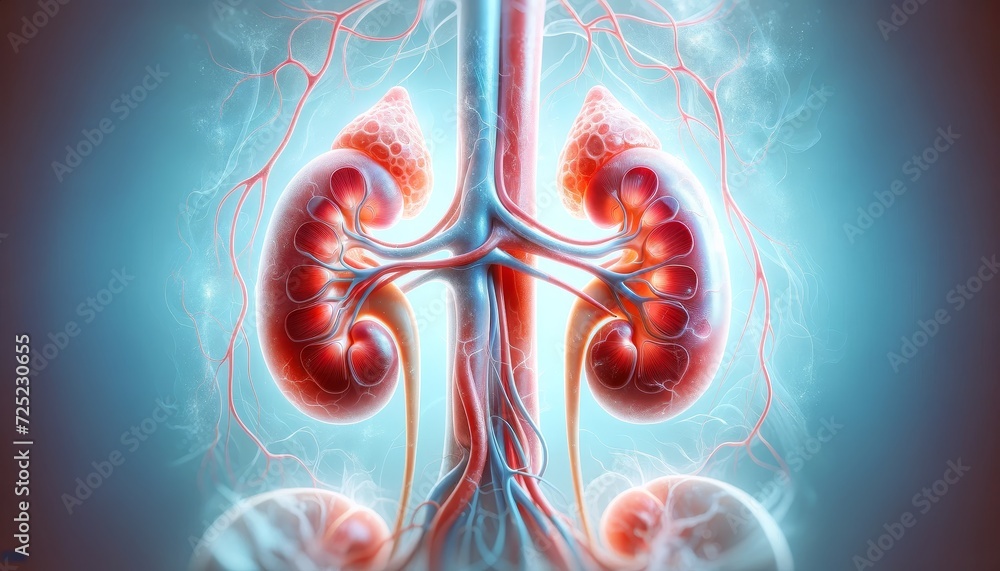 3d illustration of human kidney anatomy with dynamic design elements ...