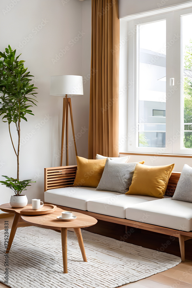 Modern cozy living room and blue wall texture background interior ...