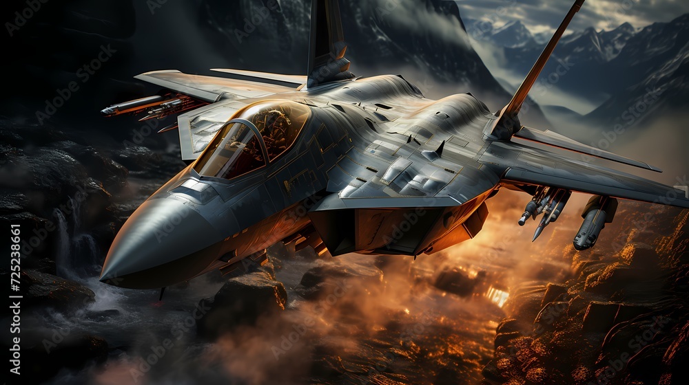 Advanced fighter jet breaking the sound barrier with a shockwave ...