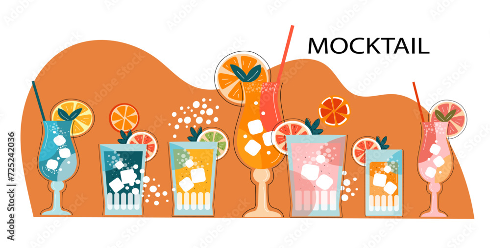 Set wineglass Mocktail with orange. Non-alcoholic cocktail with citrus ...
