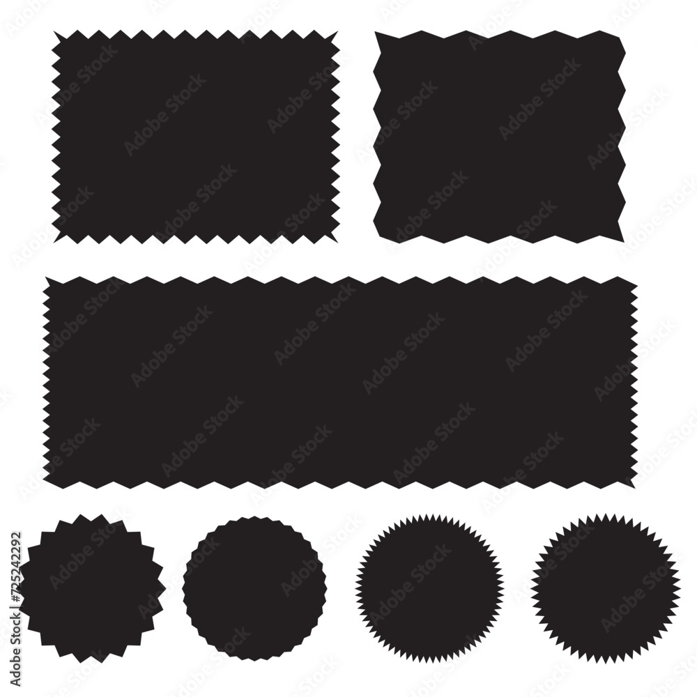 Zig zag edge square and circle shapes collection. Jagged patches set ...