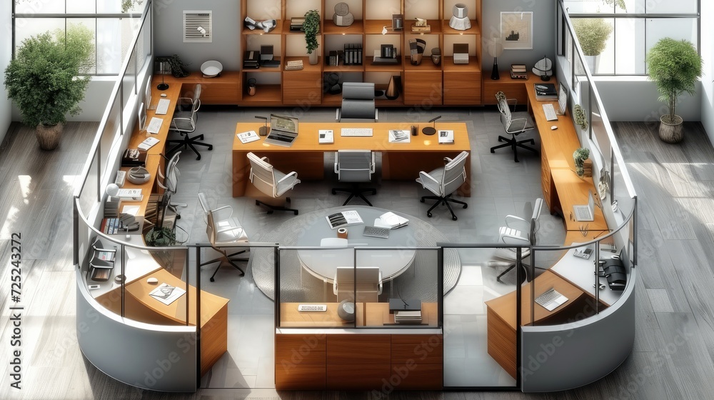 Multiple minimalist office workstations combined together in a ...