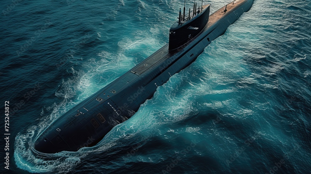 Submarine passing in the sea. Aerial high view. Generative AI. Stock ...