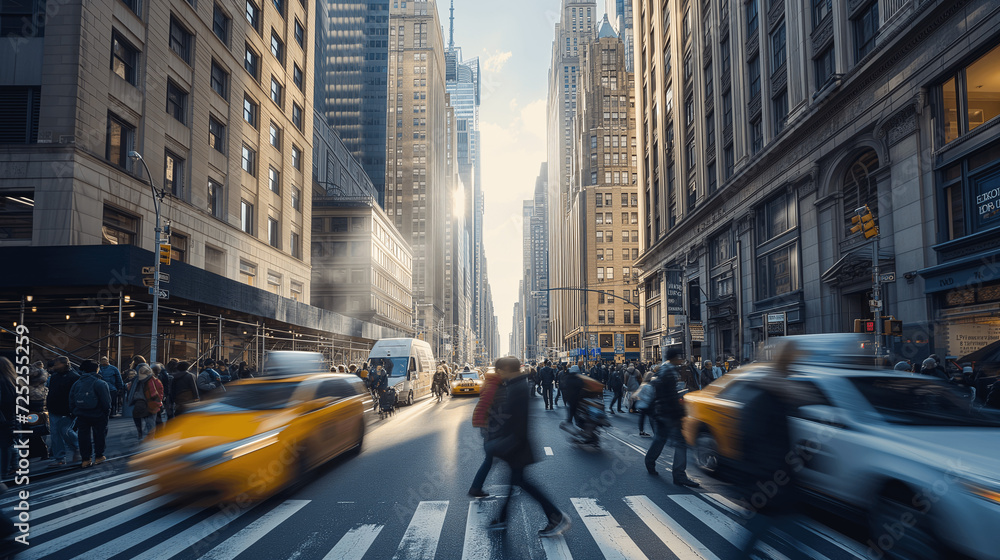 Dynamic Street Scene in New York with Sunlight Between Buildings Stock ...