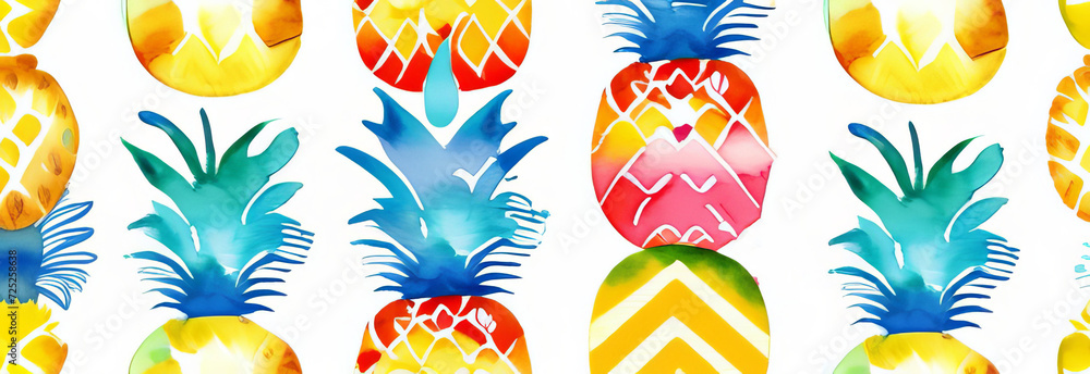 Colorful seamless pattern with pineapples. Set of of cute pineapples ...