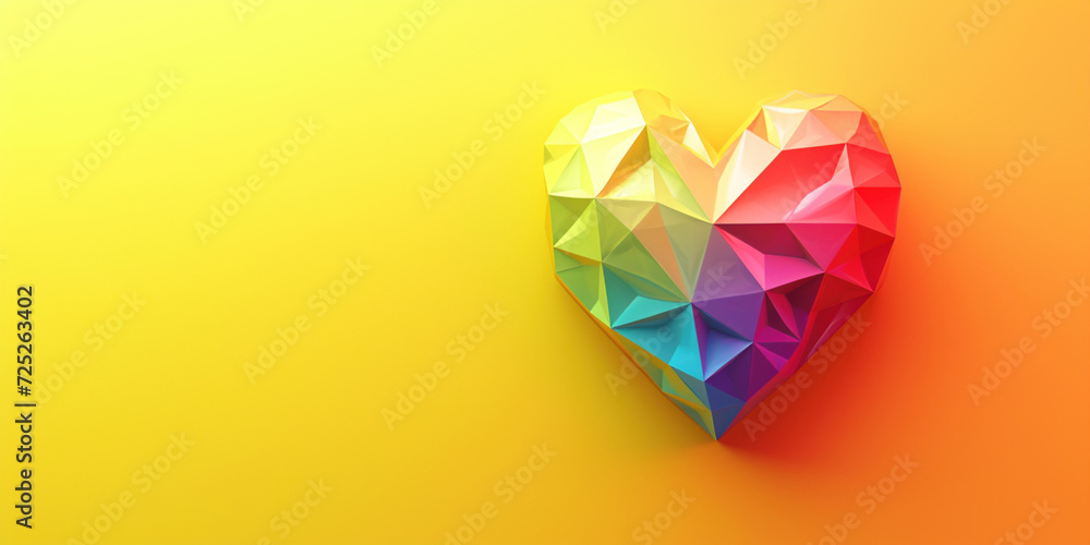 Banner of 3D heart on studio background in color of LGBTQ pride flag ...